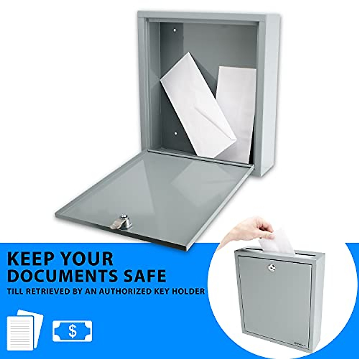 Barska Wall Mount Multi-Purpose Locking Mail Suggestion Drop Box with Key Lock for Home Office Classroom