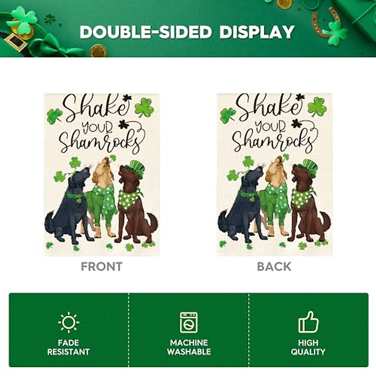 AVOIN colorlife Shake Your Shamrocks St Patricks Day Garden Flag 12x18 Inch Double Sided Outside, Dogs Clover Floral Yard Outdoor Flag