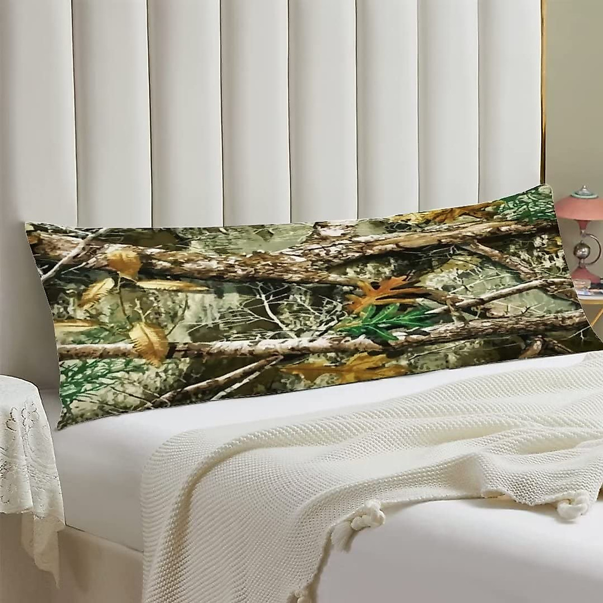 Autumn Forest Body Pillow Cover Hunting Tree Branches and Brown Leaves Camouflage Camo Pattern Long Pillow Case Protector with Zipper Decorative Large Pillowcases for Couch,Bedroom,Home Gifts 20"x54"