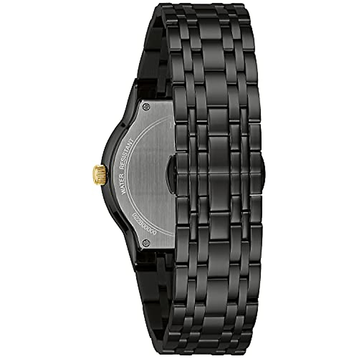 Bulova Men's Modern Black Ion-Plated Stainless Steel 3-Hand Calendar Date Quartz Watch, Gold Tone Accents and Diamond Dial, 40mm Style: 98D166