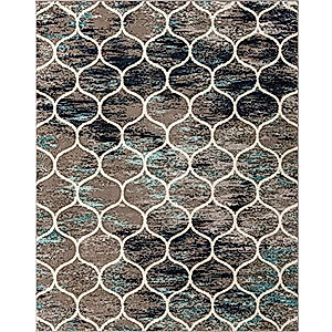 Unique Loom Trellis Frieze Collection Area Rug - Rounded (8' x 10', Blue Multi/ Ivory)