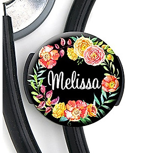 Stethoscope Tag - Black Floral Wreath - Personalized Name - Steth ID Tag/Nurse Badge