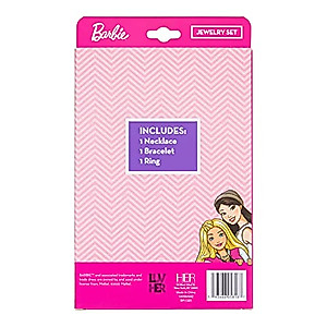 LUV HER Barbie Girls Jewelry Box Set 3 Piece Princess Toys | Jewelry Set with Beaded Necklace for Gilrs - Toddler Bracelets and Girls Ring | Toddler Girl Toys | Kids Jewelry for Girls | Princess Dress up Ages 3+