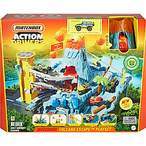 Matchbox Cars Playset, Action Drivers Volcano Escape with 1:64 Scale Vehicle, Kid- & Car-Activated Features, Lava Explosion