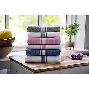 NITRAA Kitchen Towels with Herringbone Weave and Center Stripe - 100% Organic Ring Spun Cotton - Reusable Dish Towels - Highly Absorbent and Lint Free - OEKO-TEX Certified -15”x 26” - Set of 12 (Blue)