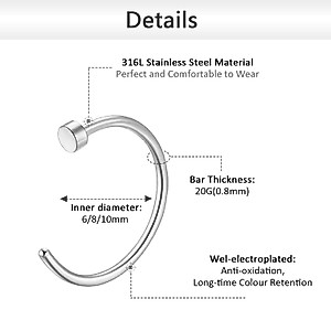 ZS Stainless Steel Nose Studs Nose Rings Hoop 20G Nose Bone/L Shaped/Nose Screw Rings Set Body Jewelry Piercing Fake Nose Rings for Women (F Set)