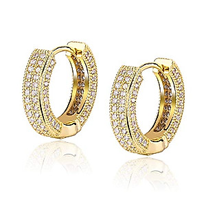 TOPGRILLZ 14K Gold Plated Iced Out Hypoallergenic Cubic Zirconia Huggie Cartilage Cuff Hoop Earrings for Women (Gold)