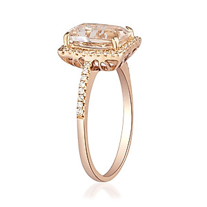 Gin & Grace 10K Rose Gold Genuine Morganite Ring with Diamonds for women | Ethically, authentically & organically sourced (Cushion-cut) shaped jewelry for her | Morganite Ring for women