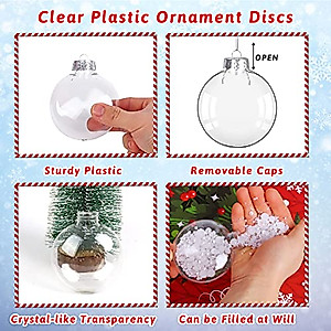 KIMOBER 24PCS Plastic Discs Ornaments,3.15 Inch Clear Flat Sphere Fillable Hanging Ornament Ball for DIY Craft Xmas Tree Decoration