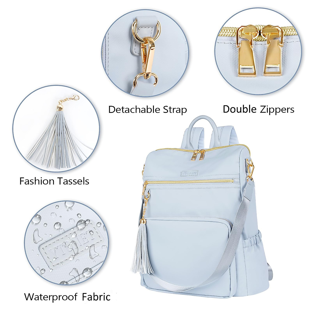 Backpack Purse For Women, 15.6 Inch Travel Laptop Backpack For Women With USB Charging Port, Waterproof Anti Theft College Backpack School Bookbag With Tassel For Ladies/Girls/Teacher/Nurse, Blue