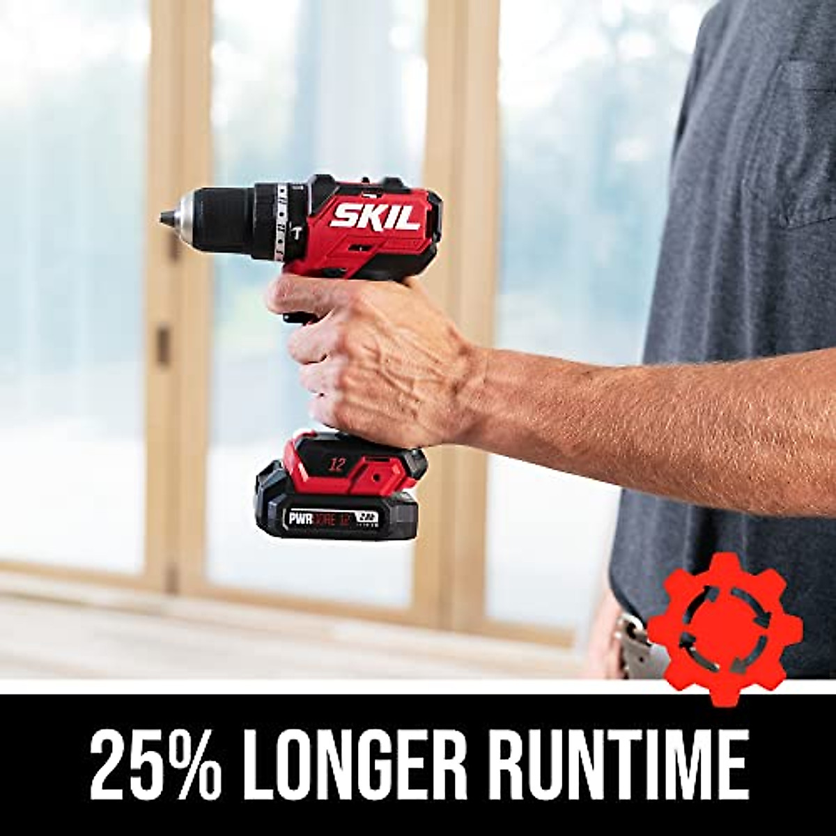 SKIL PWR CORE 12 Brushless 12V 1/2 In. Compact 3-In-1 Varible-Speed Hammer Drill Kit with 1/2'' Keyless Ratcheting Chuck & LED Worklight Includes 2.0Ah Battery and PWR JUMP Charger - HD6290A-10