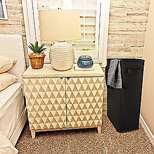 Odonata Slim Laundry Hamper Handles Collapsible Laundry Basket Thin Dirty Clothes Basket Narrow Laundry Bag Foldable Dirty Hamper 45L (Black)