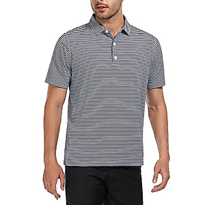 DEOLAX Mens Polo Shirts Classic Striped Golf Polo Shirts Short Sleeve Dry Fit Performance Wicking Moisture Polo Shirt for Men