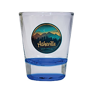 R and R Imports Asheville North Carolina Souvenir 1.5 Ounce Shot Glass Round Blue