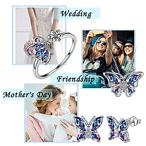 Aurora Tears 925 Sterling Silver Butterfly Necklace,Women Butterflies Birthstone Pendant Necklace for Birthday Wedding Gift