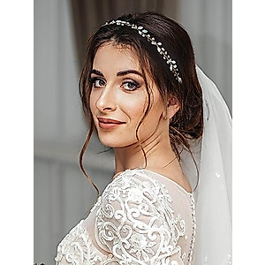 SWEETV Leaf Wedding Headpieces for Bride Opal Bridal Headband with Crystal Women Handmade Wedding Hair Accessories