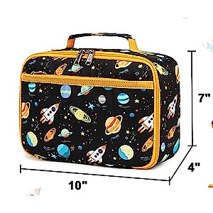Kids Lunch Box Boys Girls Insulated Lunch Cooler Bag Reusable Lunch Tote Kit for School Travel (Rocket Planet)