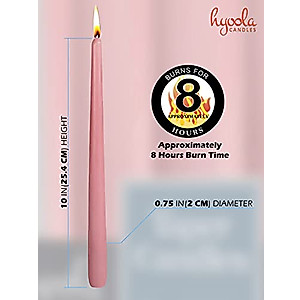 12 Pack Tall Taper Candles - 10 Inch Rose Pink Dripless, Unscented Dinner Candle - Paraffin Wax with Cotton Wicks - 8 Hour Burn Time