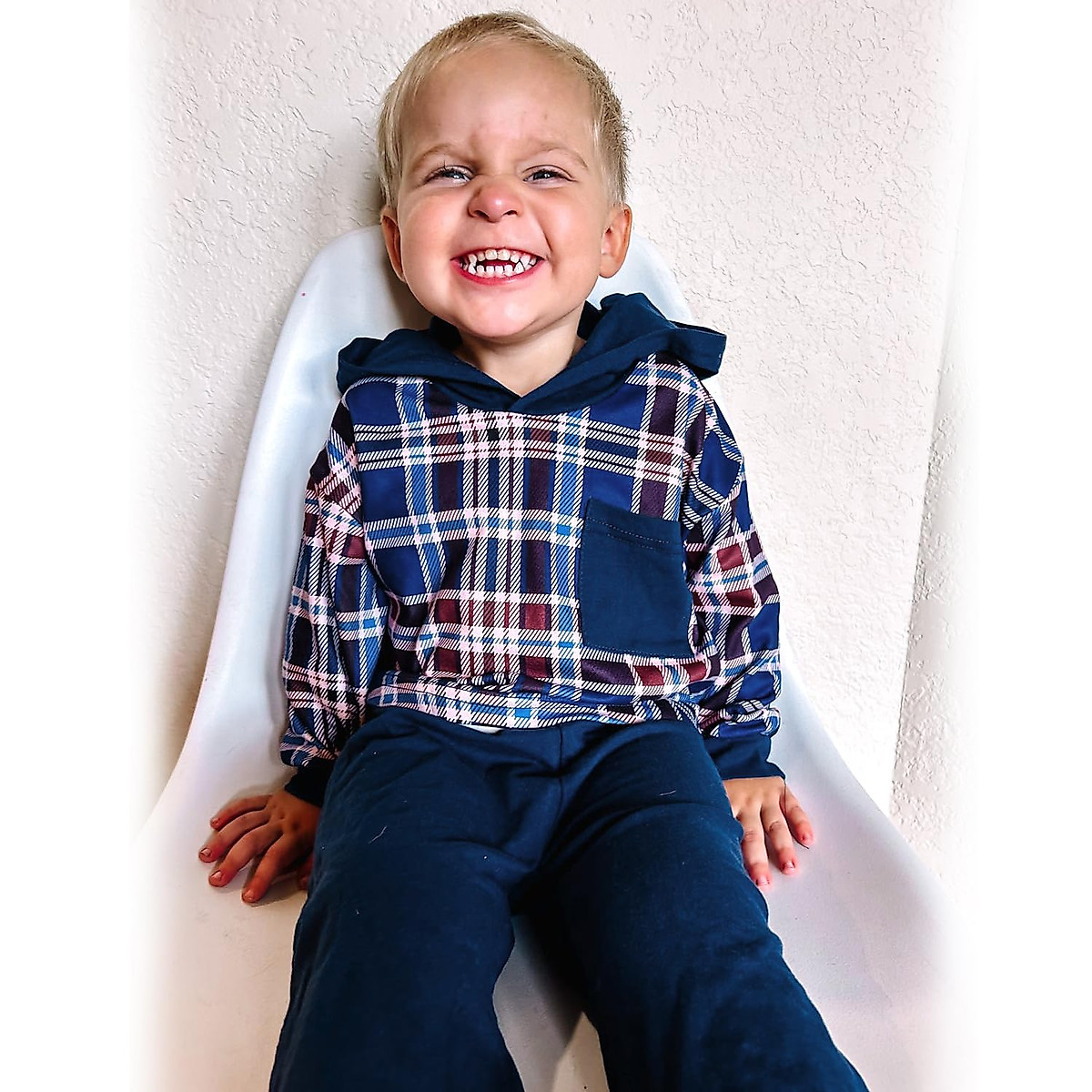 HINTINA 3T Toddler Little Boy Plaid Sweatsuit Outfits Long Sleeve Hooded Sweatshirt Hoodie Fall Winter Clothes Clothing Set 3-4T