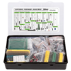2200 pcs Electronic Component Assortment Kit, Capacitors, Resistors, Transistors, Inductors, Diodes, Potentiometer, IC, LED and PCB