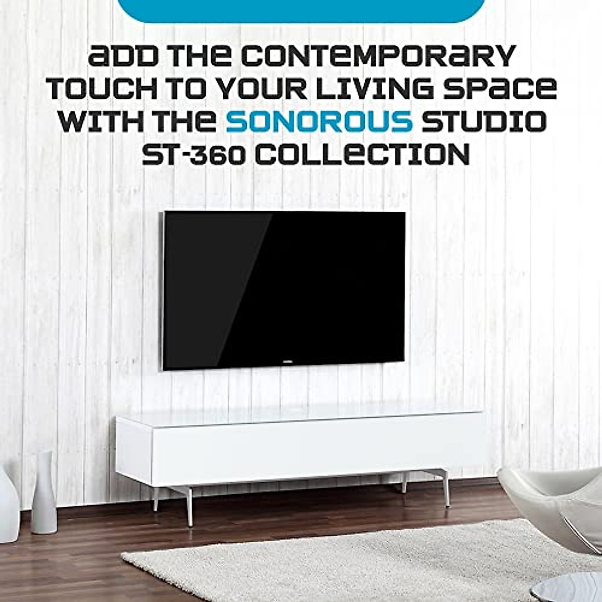 SONOROUS ST-360 Premium TV Stand for Living Room - Luxury Wood & Glass Media Console with Metal Legs - Modern TV & Media Furniture with Storage - White TV Table Support up to 75" - White Wood Cover