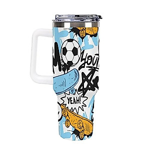 Niapessel Leak Proof Tumbler, Insulated Water Bottles with Straw, Skateboards And Graffiti Words Insulated Cup with Handle 40 Oz Stainless Steel Flask for School, Travel, Car, Sports, Work