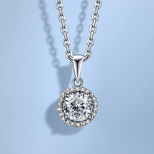 MomentWish Moissanite Necklace for Women, Birthday Gifts for Women, 1Carat Simulated Diamond Pendant 925 Sterling Silver Necklace, Halo Necklace Valentine's Day Christmas Gift
