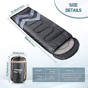 Forbidden Road Portable Single Sleep Bag for Camping Hiking Backpacking - Compression Bag Included (Black, 0 ℃ / 30 ℉)