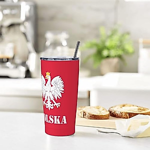 VKKOEWL Poland Polish Flag Stainless Steel Insulated Tumbler 20 Oz Travel Water Bottle Coffee Mug Drink Cup With Lid Straw