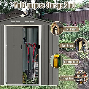 IJIALIFE 6 x 4 FT Outdoor Storage Shed,Galvanized Metal Garden Tool Shed,Sheds & Outdoor Storage Clearance with Sliding Door and Vant,Metal Shed for Patio and Backyard,Olive Gray