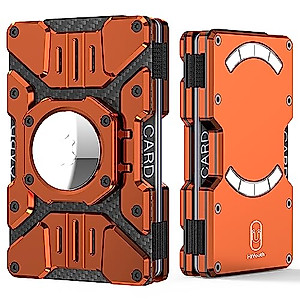 HiYouth Slim Minimalist Wallet for Men - RFID Blocking with Airtag Holder - Smart Wallet with Magnetic Card Holder - Front Pocket design, Orange