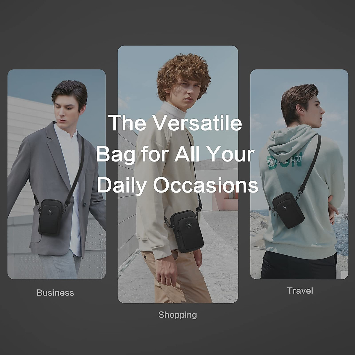 OIWAS Mini Crossbody Bag for Men, Multiple Ways to Carry as Shoulder Waist Pouch Sling Bag for Cell Phone Passport Wallet Mini Messenger Bag Detachable