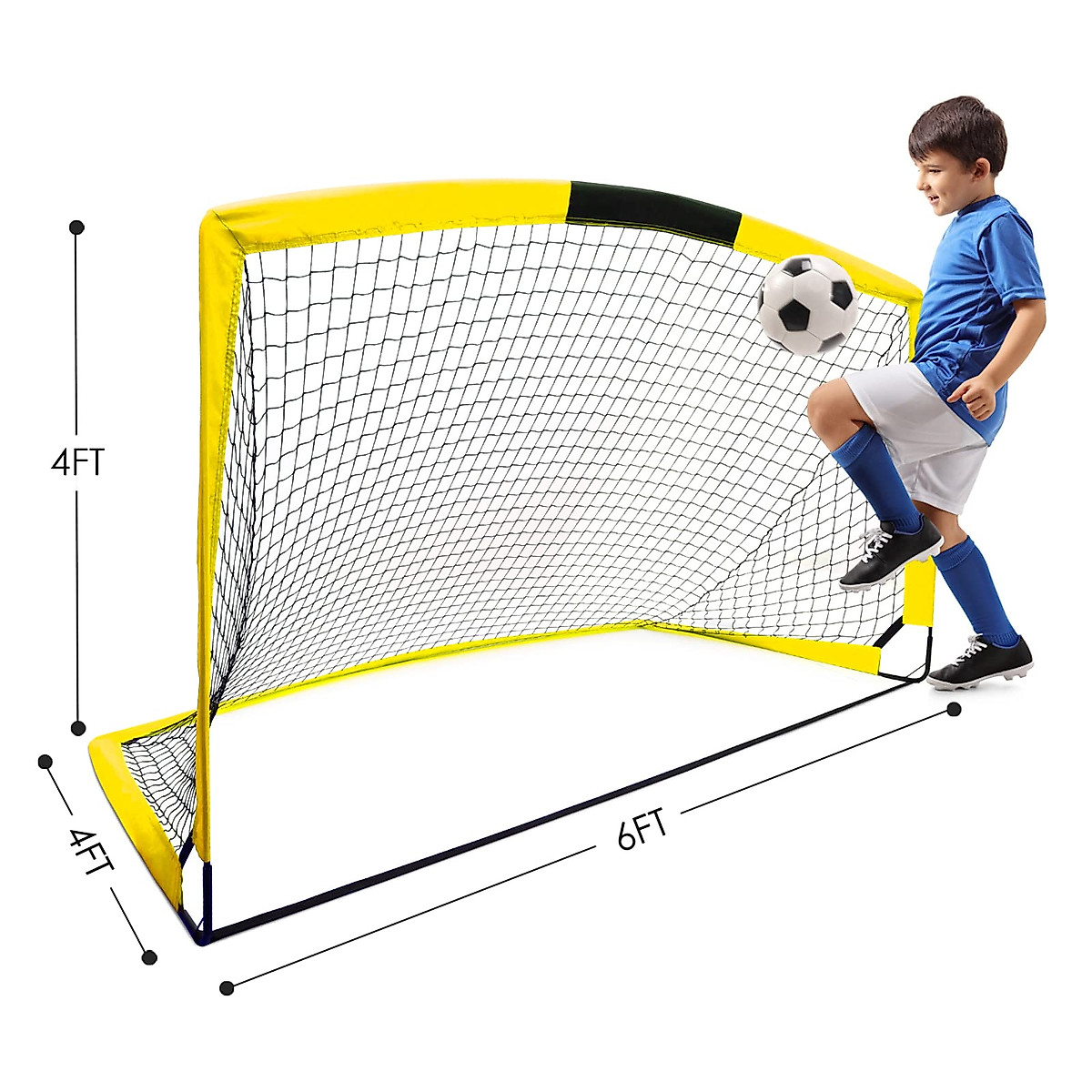 HITIK Soccer Goals, Set of 2- Size 6'x4'FT Portable Foldable Soccer Nets with Carry Bag for Games and Training for Backyard for Kids and Teens（Yellow）