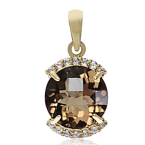 Silvershake 4ct. 11mm Natural Round Shape Smoky Quartz and Topaz 14K Yellow Gold Plated 925 Sterling Silver Pendant