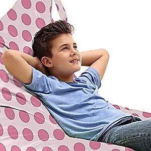 Lunarable Retro Lounger Chair Bag, Simplistic Design of Polka Dots in Rose Tones Dotted Elements, High Capacity Storage with Handle Container, Lounger Size, Pink Eggshell