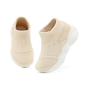 Cubufly Baby Sock Shoes First Walking Shoes Slip on Sneaker 0-3 Years Beige