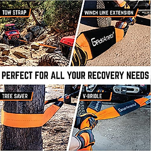 GearAmerica Tow Straps Heavy Duty with Loops 4" x 30' – 40,000 lbs (20 US Tons) Strength – Emergency Off Road Towing & Recovery – Triple Reinforced Loops, Protective Sleeves & Storage Bag