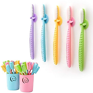 Toothbrushes Kit Set Extra Soft Head Jumbo Giant Large Size Manual Toothbrush 10pcs with Brush Cap Cover 10pcs Wall Holder 5pcs Multipurpose Cup (Random Color) Oral Care Clean
