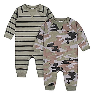Gerber Baby Boys 2-Pack Long Leg Romper, Green, 24 Months