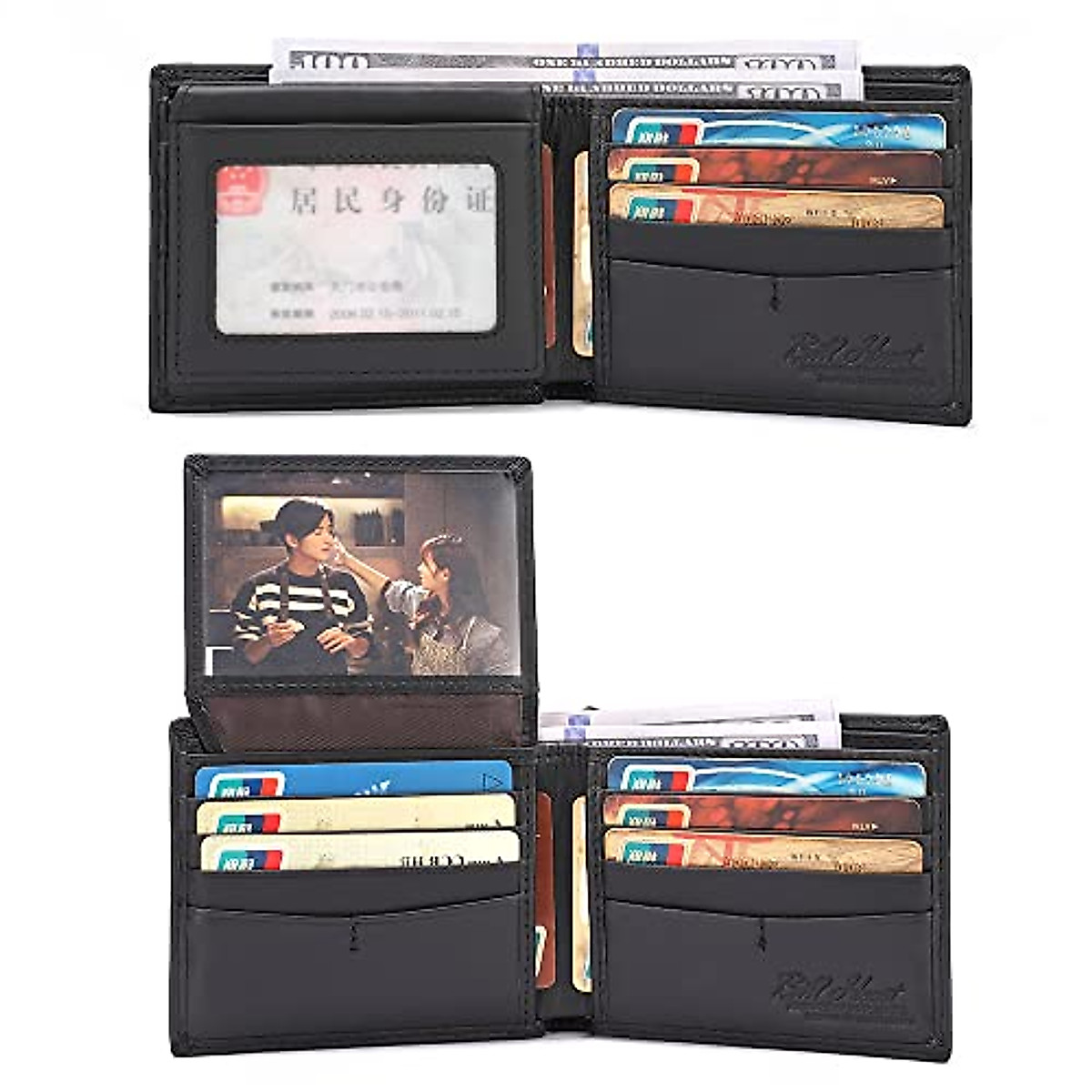 bill heart Chain Wallets for Men, RFID Blocking Genuine Leather Bifold Wallet with Sturdy Chain