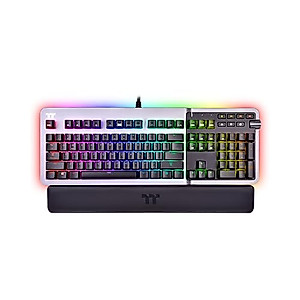 Thermaltake Argent K5 RGB Gaming Keyboard (Blue Switch), Aluminum and Streamlined Titanium Design, 16.8 Million RGB Color, Anti-ghosting, Magnetic Synthetic Leather Wrist Rest, GKB-KB5-BLSRUS-01