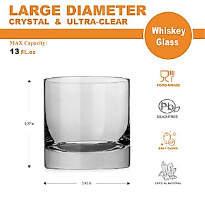 LUXU Crystal Whiskey Glasses, 13oz Heavy Base Old Fashioned Rocks Glasses - Lowball Bar Glasses for Bourbon, Scotch Whiskey, Cocktails, Cognac - Large Cocktail Tumblers Set of 2