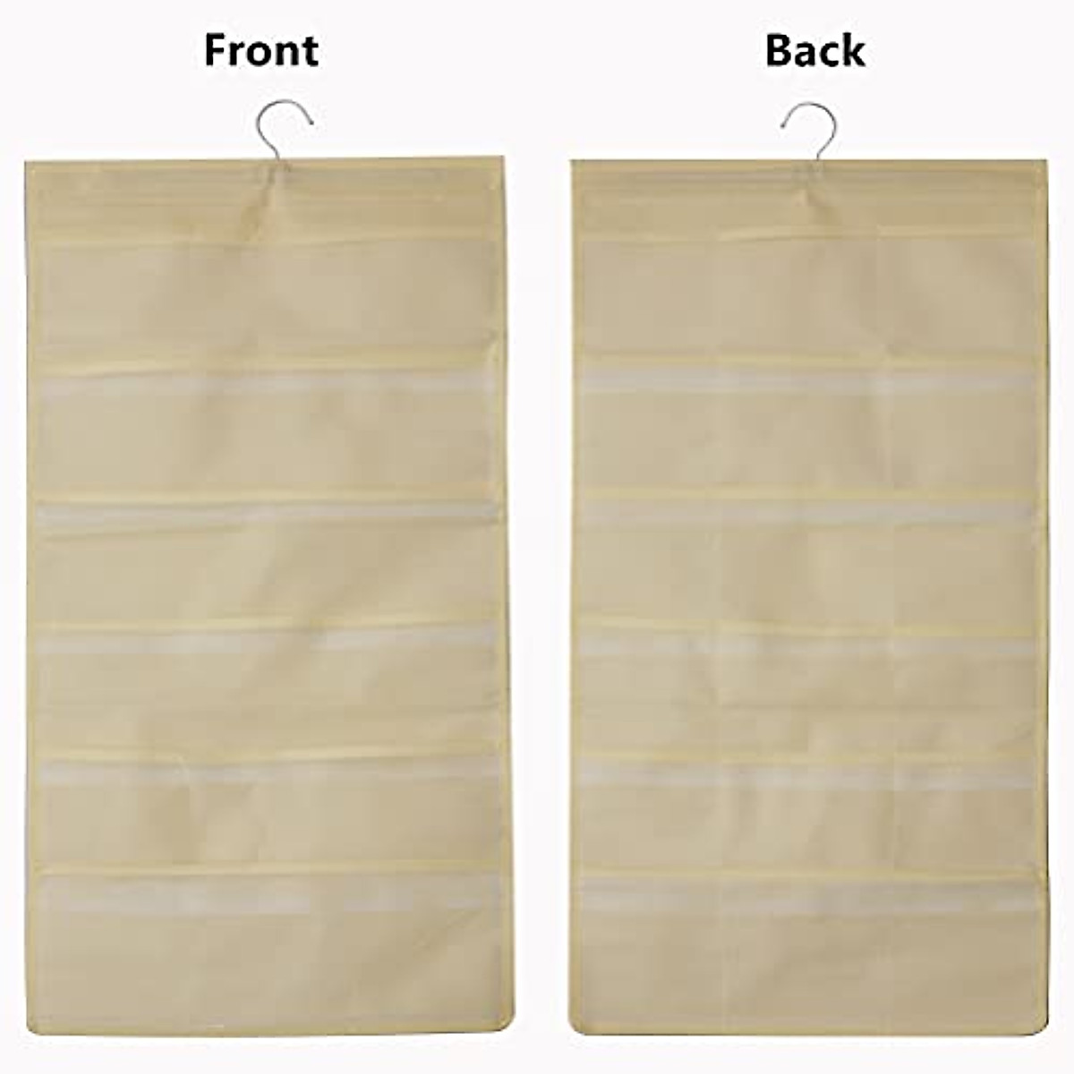 Ymemok Hanging Mesh Pockets Dual-Sided Closet Organizer for Underwear,Bra,Socks,Accessories with Hanger,Total 48 Pockets Beige