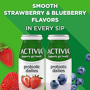 Activia Probiotic Dailies Strawberry and Blueberry Lowfat Yogurt Drinks, Delicious Daily Probiotic Yogurt Drinks to Help Support Gut Health, 8 Ct, 3.1 FL OZ