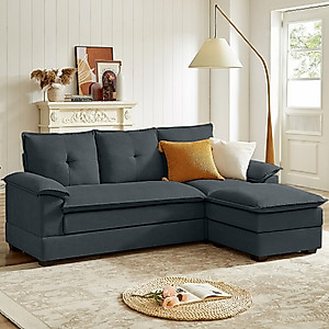 Chireca 82" Convertible Sectional Sofa, L-Shaped Comfy Cloud Couch with Reversible Chaise and Padded Armrests, Modern Polyester 3 Seat Sofa Couches for Living Room (Dark Grey)