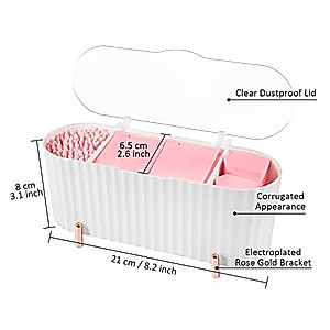 CGBE Qtips Holder, 3 Grids Separate Cotton Swabs Dispenser, Cotton Ball Holder with Clear Lid, Cotton Swab Holder Storage Box Bathroom Organizer for Cotton Pads Swabs Rounds Balls -White