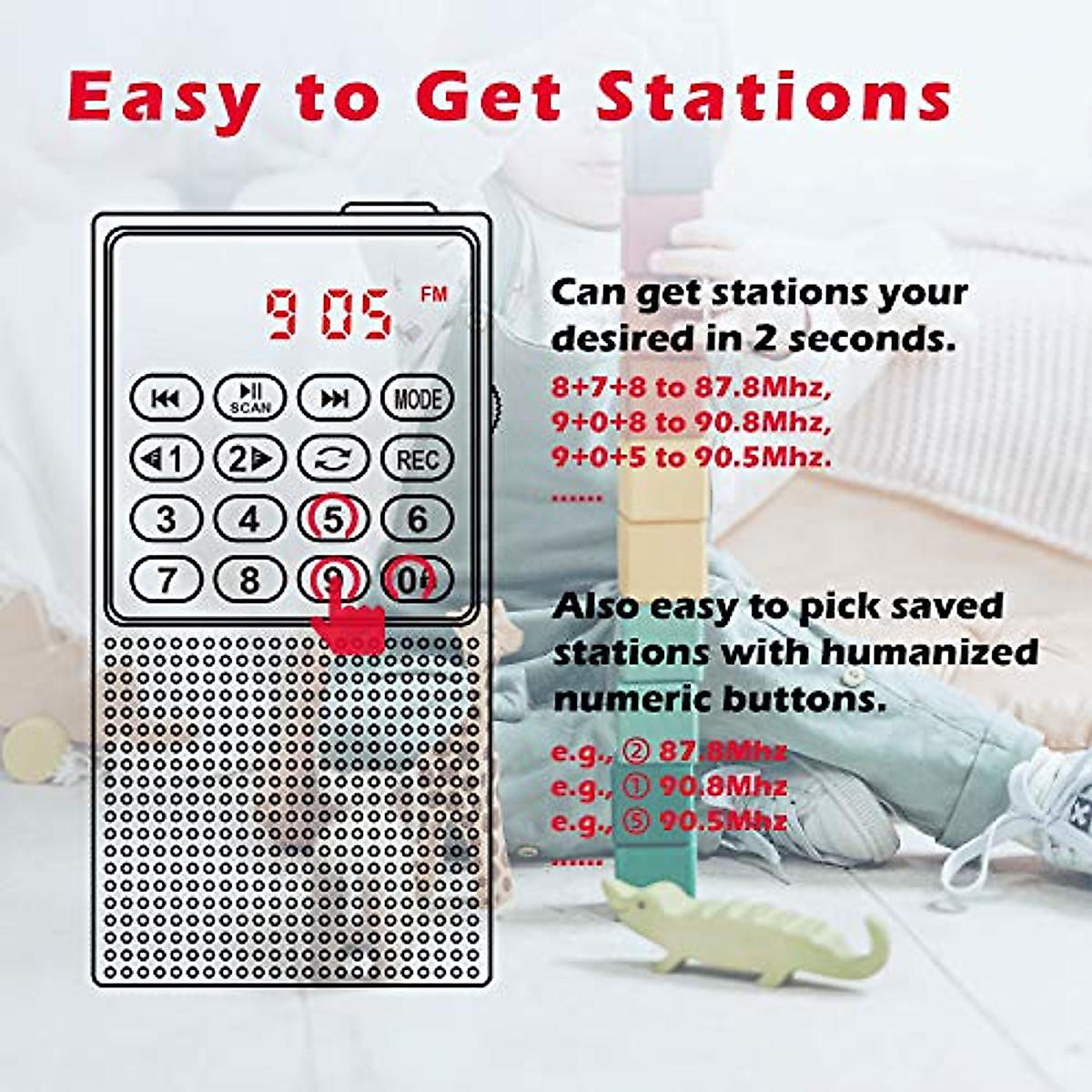 Mini Pocket FM Walkman Radio Portable Battery Radio with Recorder, Lock Key, SD Card Player, Rechargeable Battery Operated, by PRUNUS(NO AM)