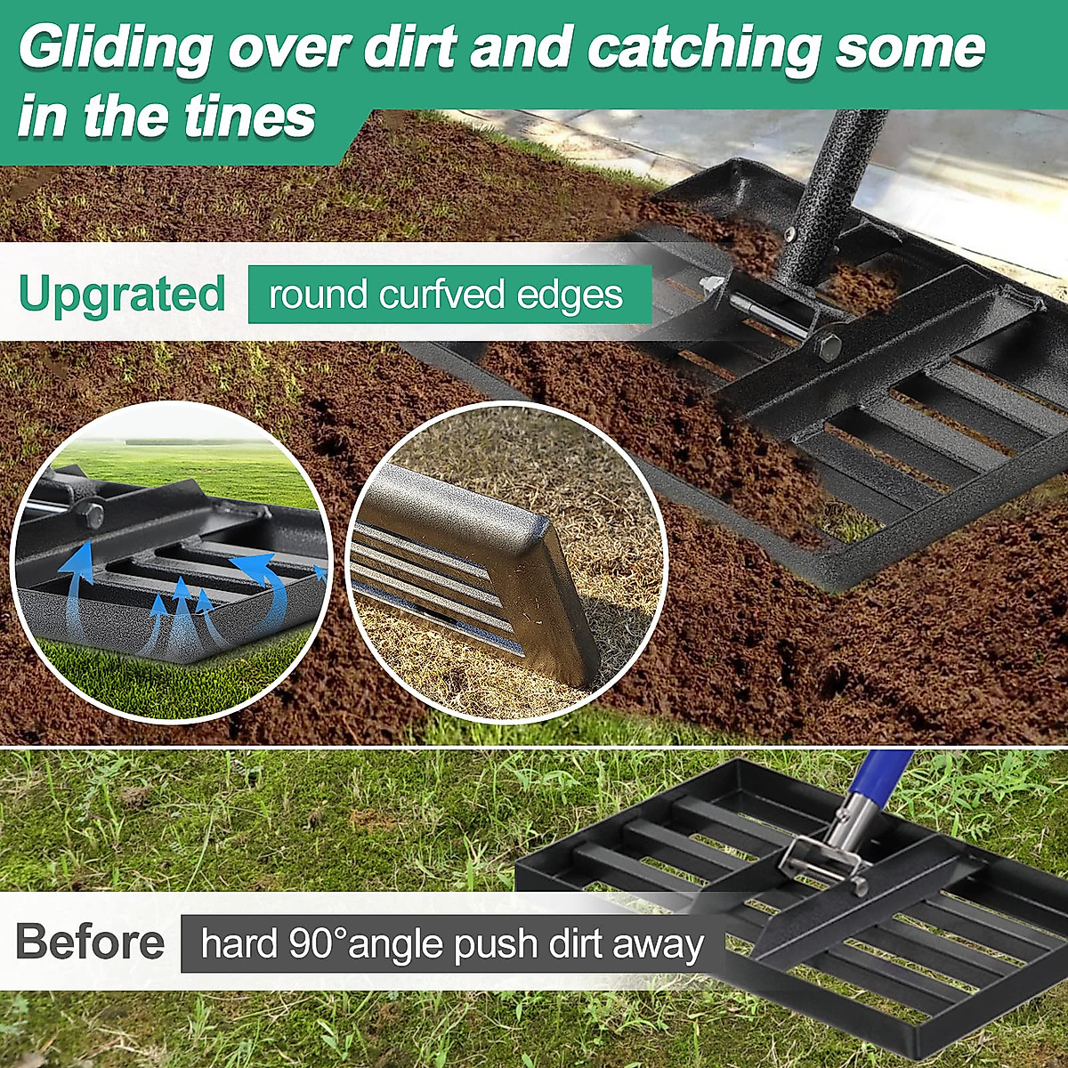 Lawn Leveling Rake, 17x10 Heavy Duty Lawn Leveler with Adjustable Handle Dirt Ground Level Tool for Yard Garden (72 Inch)