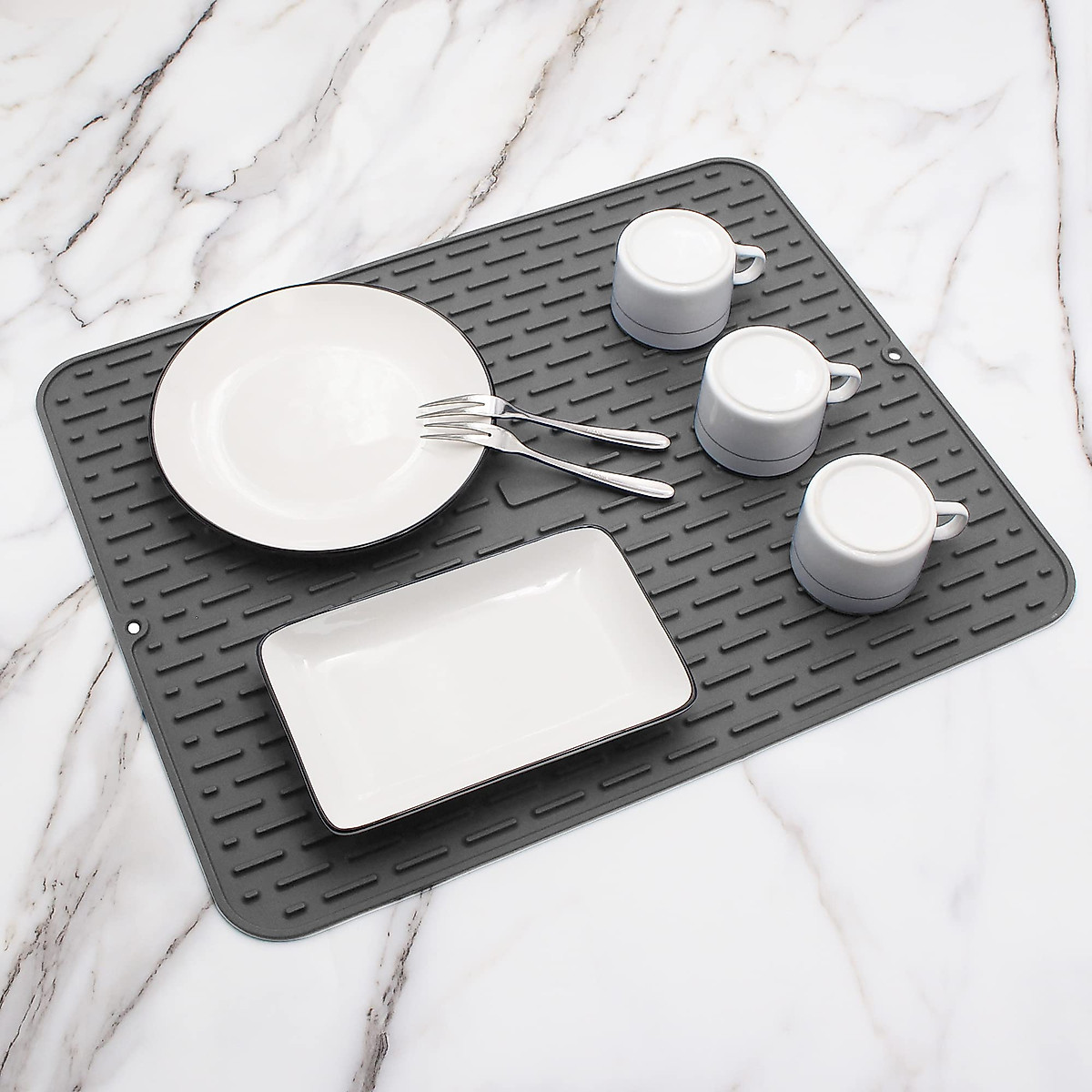 Tongjude Silicone Dish Drying Mat - Extra Large 24" x 18" - Flexible Rubber Dish Draining Mat, Heat Resistant Silicone Trivet, Oversize Counter Top Mat, Sink Mat