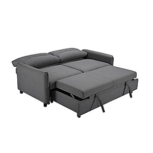 74.5" W Futon Loveseat W/Pull Out Sleeper Couch Bed and 2 Pillows,3 in 1 Reclining Backrest Love Seat Convertible Queen Size Sleeper&Sofabed for Home Apartment Office Living Room